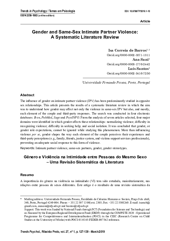 Pdf Gender And Same Sex Intimate Partner Violence A Systematic Literature Review