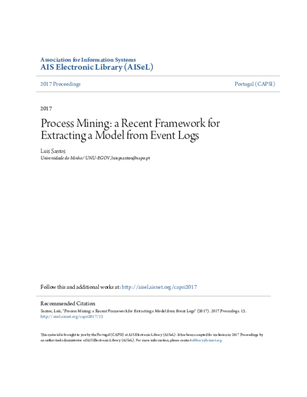(PDF) Process Mining: A Recent Framework for Extracting a Model from Event Logs