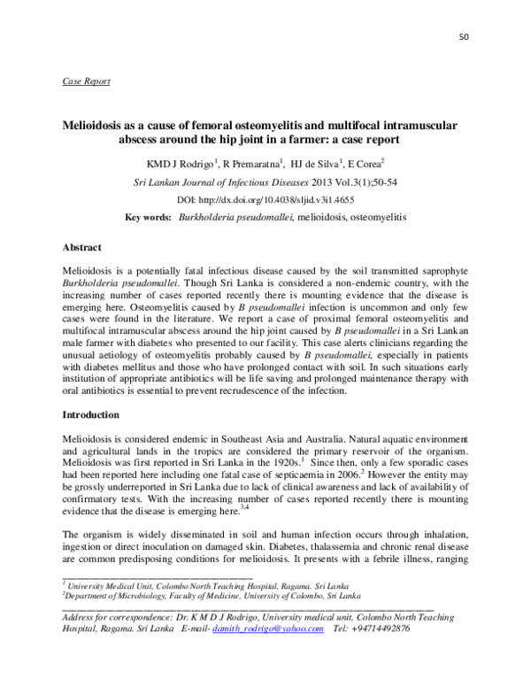 (PDF) Melioidosis as a cause of femoral osteomyelitis and multifocal ...