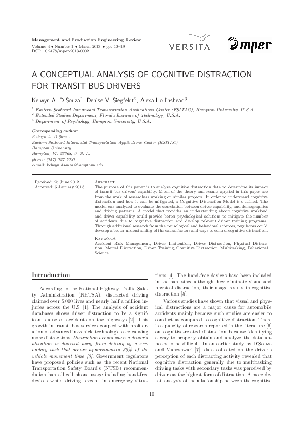 (PDF) A Conceptual Analysis of Cognitive Distraction for Transit Bus ...