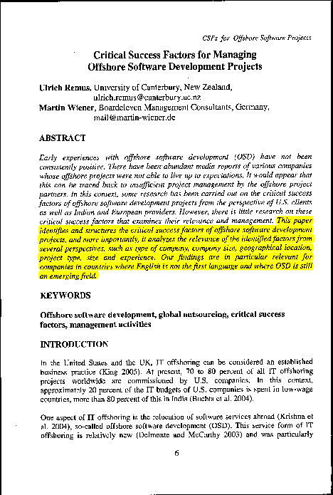 (PDF) Critical Success Factors for Managing Offshore Software Development Projects | RAK ...
