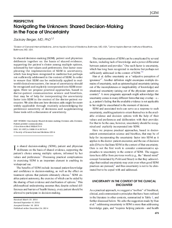 (PDF) Navigating the Unknown: Shared Decision-Making in the Face of ...