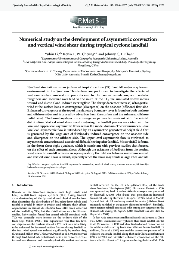 (PDF) Numerical study on the development of asymmetric convection and vertical wind shear during ...