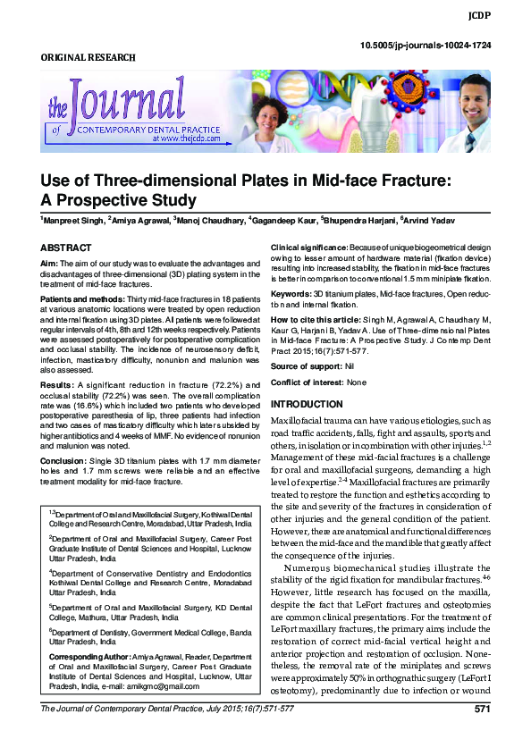 (PDF) Use of Three-dimensional Plates in Mid-face Fracture: A ...