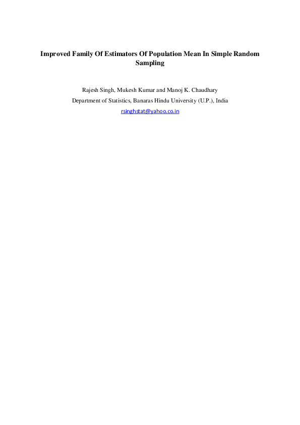 (PDF) Improved Family of Estimators of Population Mean in Simple Random Sampling