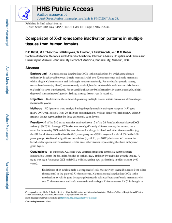 (PDF) Comparison of X-chromosome inactivation patterns in multiple ...