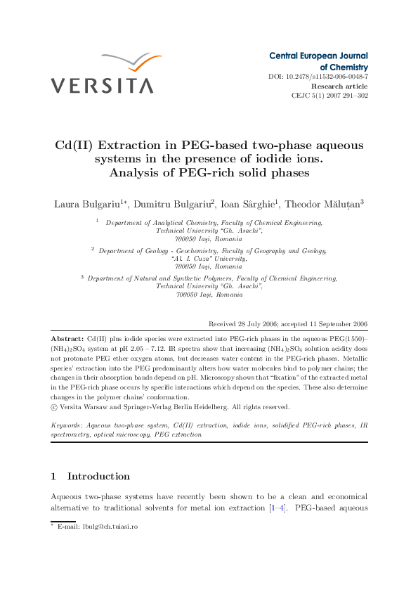 (PDF) Cd(II) extraction in PEG-based two-phase aqueous systems in the ...