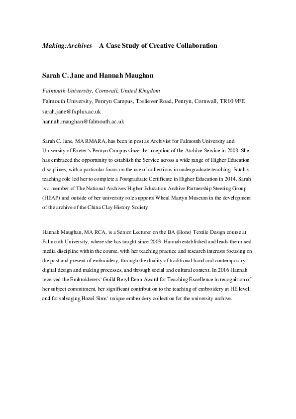 (PDF) Making:Archives – a case study of creative collaboration