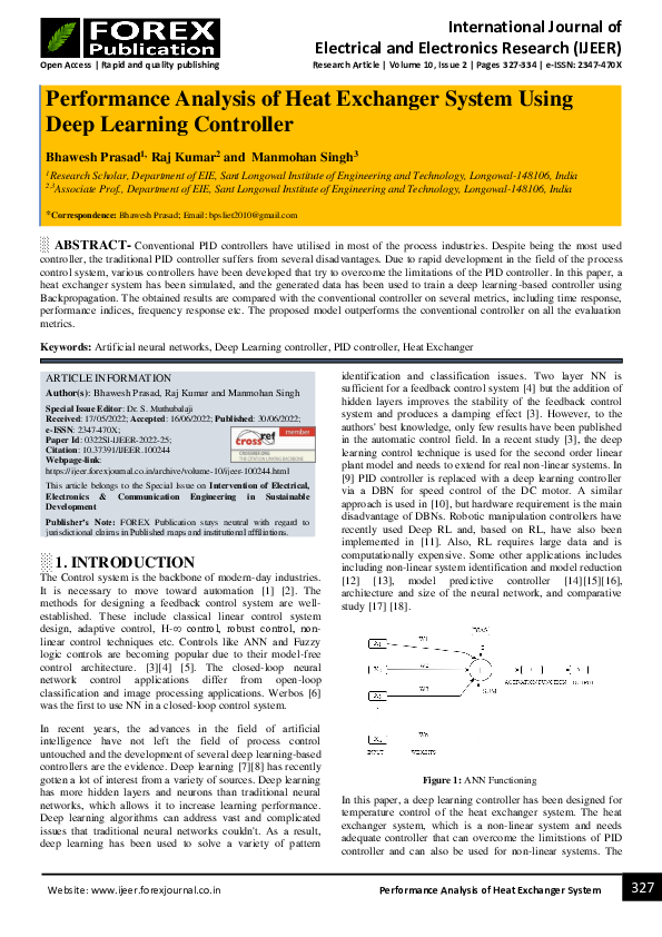 (PDF) Performance Analysis of Heat Exchanger System Using Deep Learning Controller