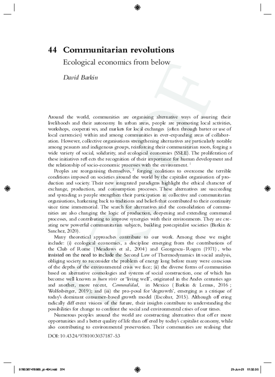 (PDF) Communitarian Revolutions: Ecological economics from below