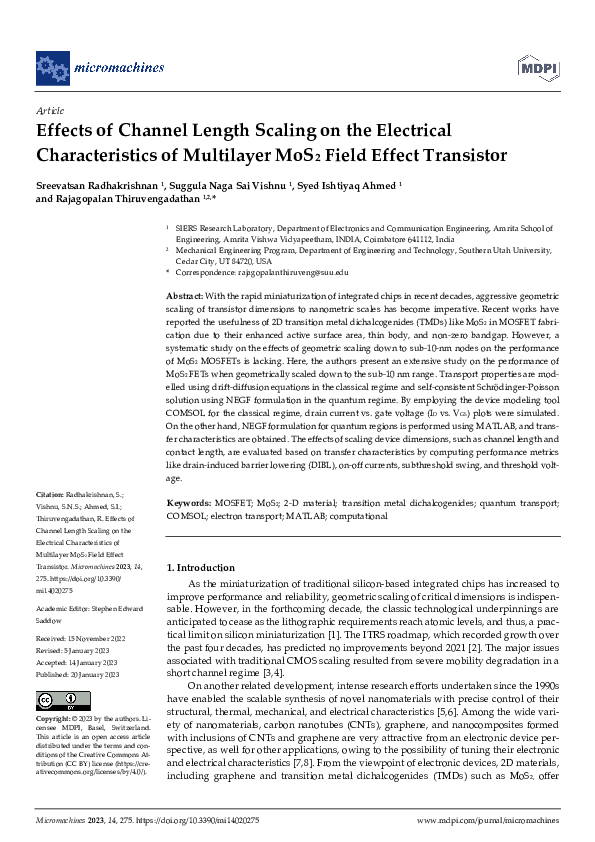 (PDF) Effects of Channel Length Scaling on the Electrical Characteristics of Multilayer MoS2 ...