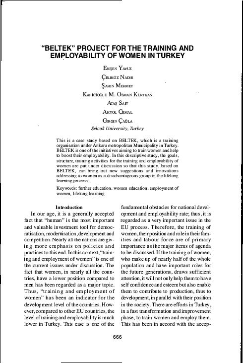 (PDF) Beltek" Project for the Training and Employability of Women in Turkey