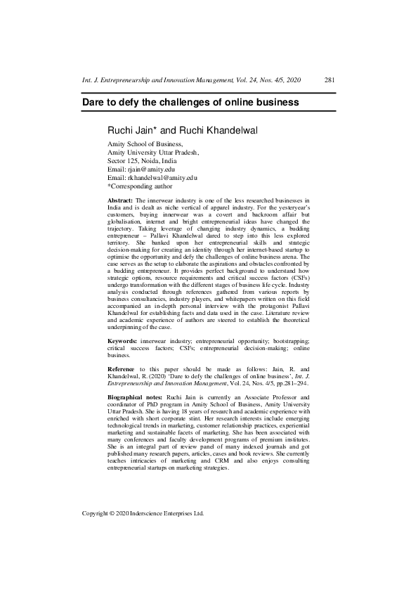 (PDF) Dare to defy the challenges of online business