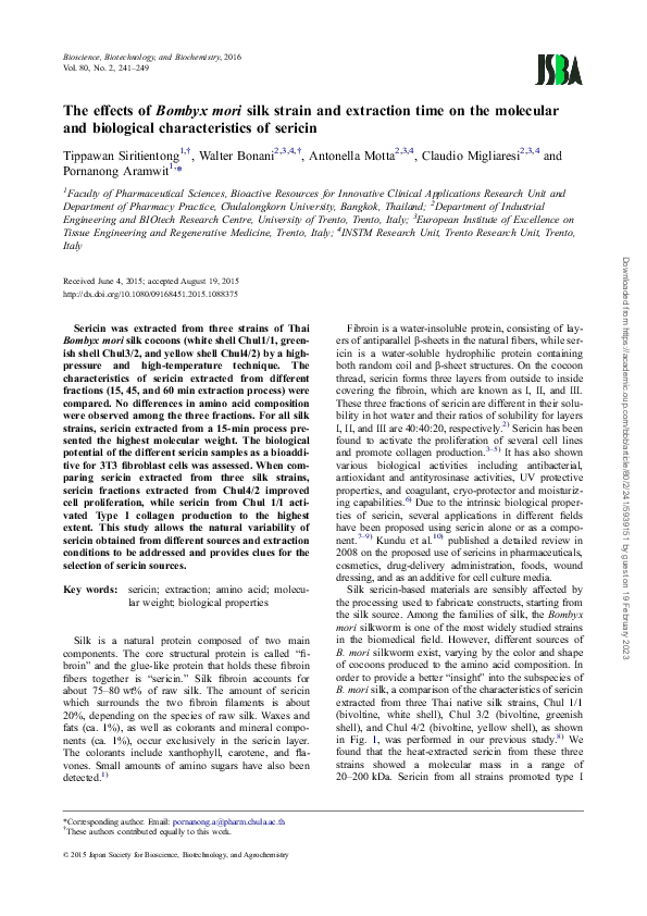 (PDF) The effects of Bombyx mori silk strain and extraction time on the molecular and biological ...