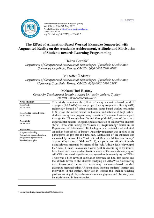 (PDF) The Effect of Animation-Based Worked Examples Supported with ...