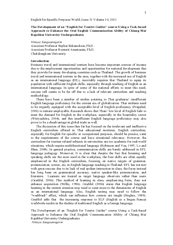 (PDF) The Development of an "English for Tourist Guides" course Using a ...