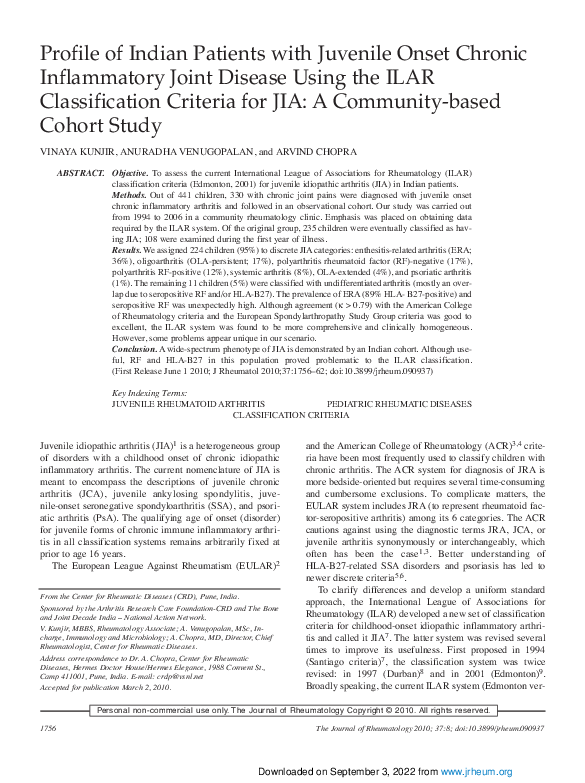 (PDF) Profile of Indian Patients with Juvenile Onset Chronic ...