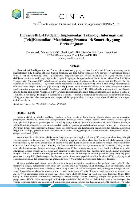 (PDF) Inovasi SIEC-ITS dalam Implementasi Teknologi Informasi dan [Tele]Komunikasi Mendukung ...