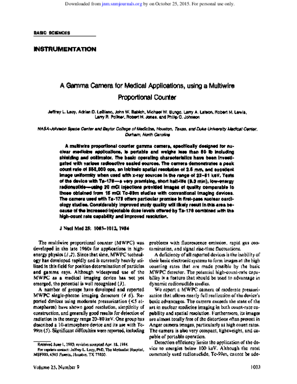 (PDF) A gamma camera for medical applications, using a multiwire ...