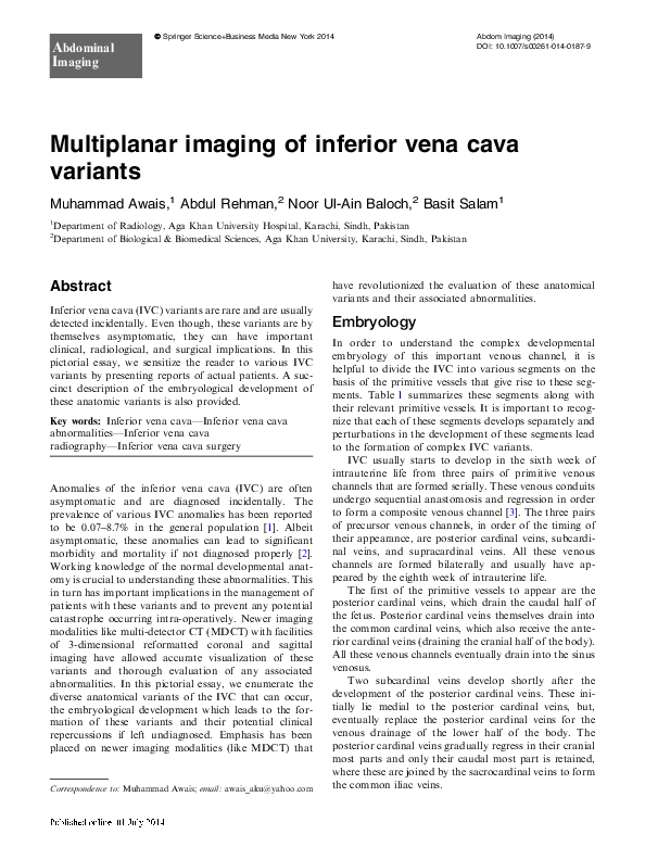 (PDF) Multiplanar imaging of inferior vena cava variants