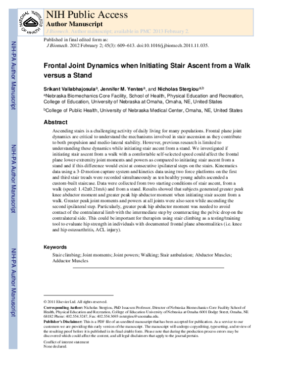 (PDF) Frontal joint dynamics when initiating stair ascent from a walk ...