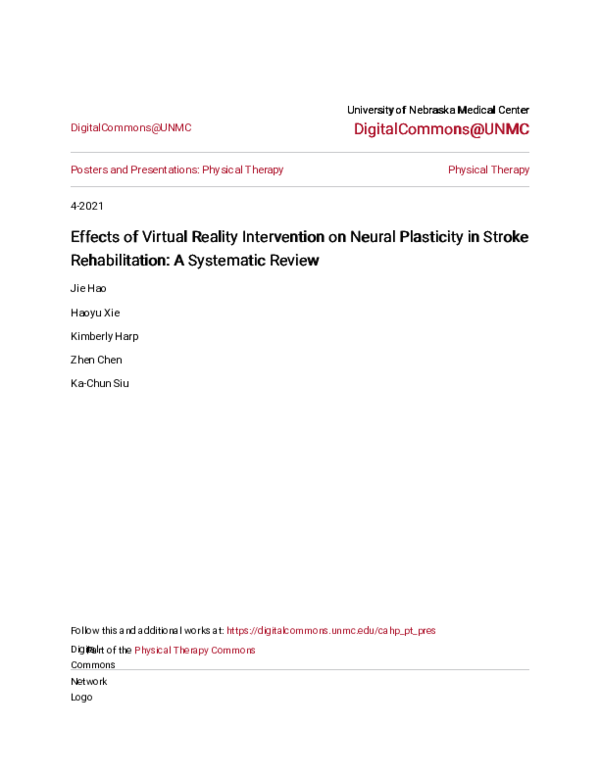 (PDF) Effects of Virtual Reality Intervention on Neural Plasticity in ...
