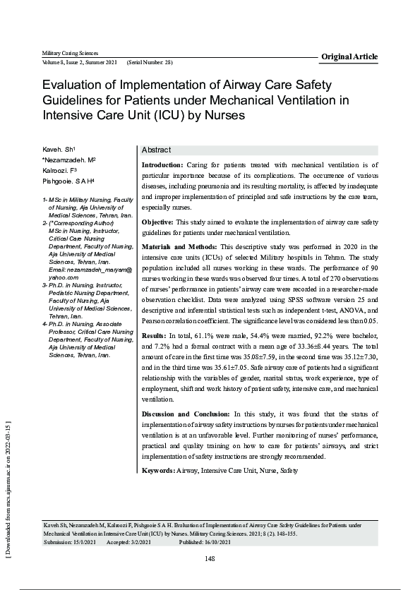 (PDF) Evaluation of Implementation of Airway Care Safety Guidelines for Patients under ...