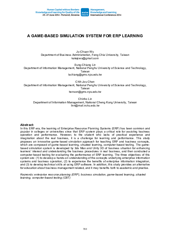 (PDF) A Game-Based Simulation System for ERP Learning | Ju-Chuan Wu ...