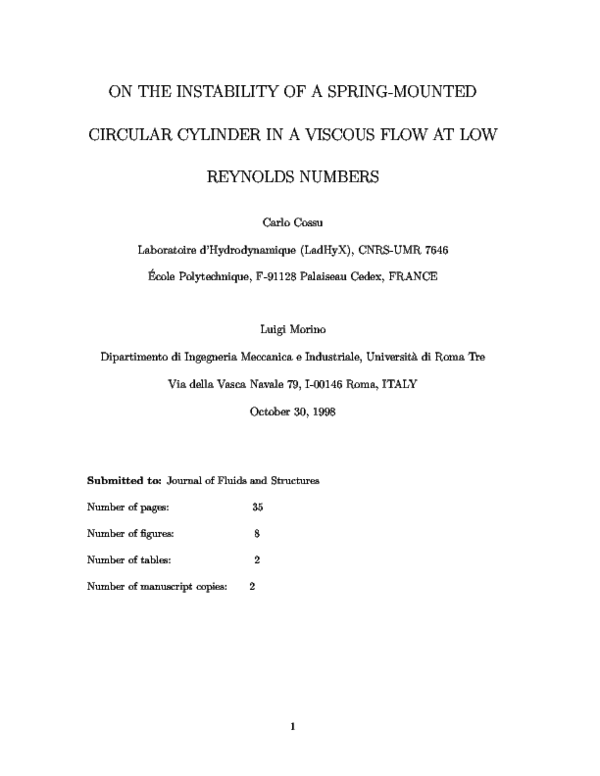 (PDF) On the Instability of a Spring-Mounted Circular Cylinder in a ...