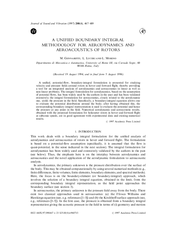 Pdf A Unified Boundary Integral Methodology For Aerodynamics And Aeroacoustics Of Rotors