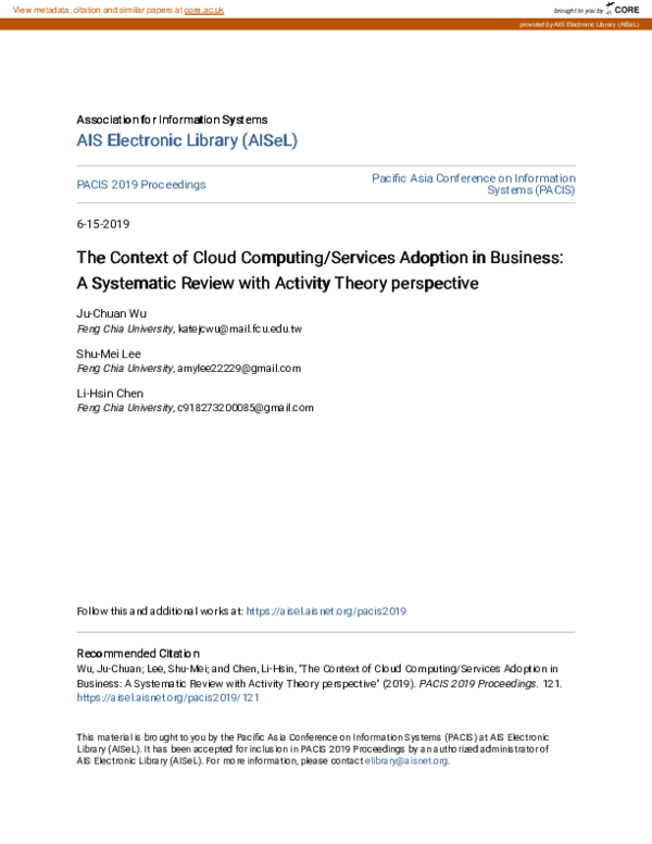(PDF) The Context of Cloud Computing/Services Adoption in Business: A Systematic Review with ...