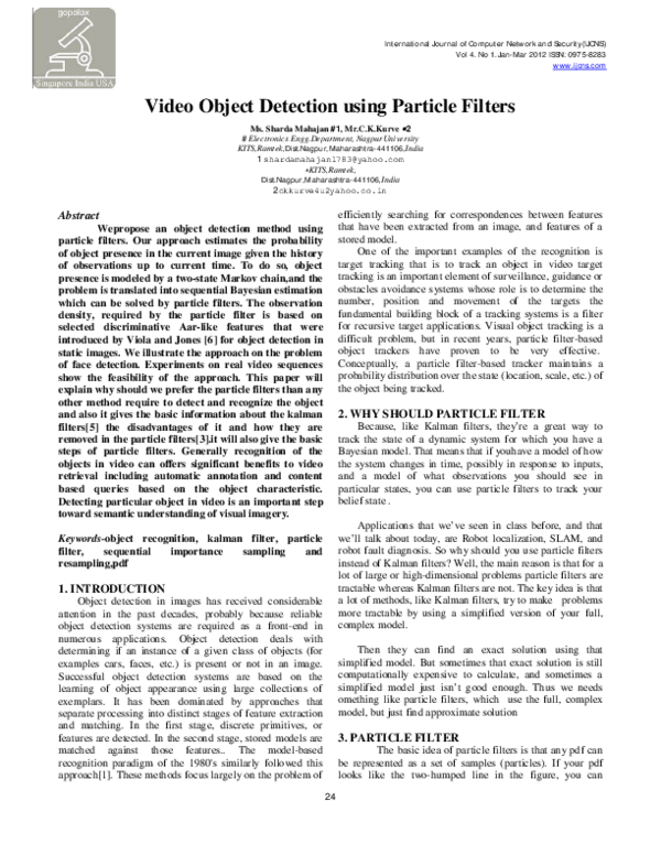 Pdf Video Object Detection Using Particle Filters
