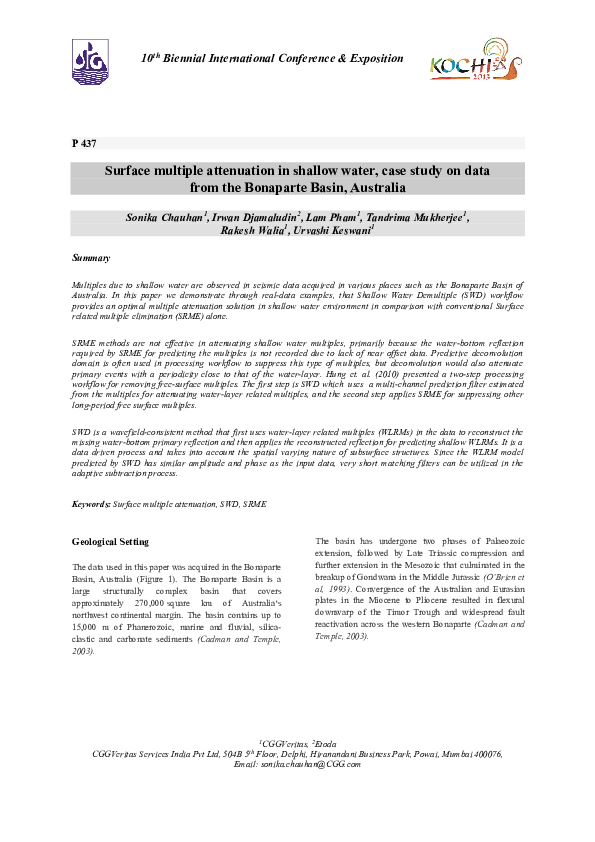 (PDF) Surface multiple attenuation in shallow water , case study on data from the Bonaparte ...