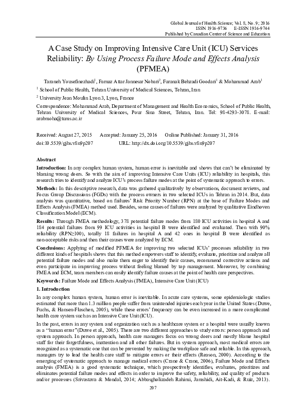 (PDF) A Case Study on Improving Intensive Care Unit (ICU) Services Reliability: By Using Process ...