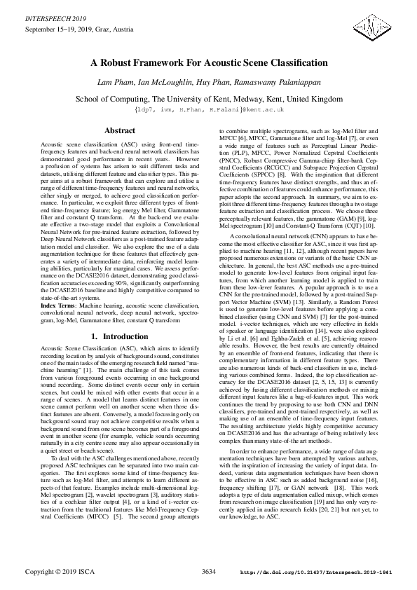 Pdf A Robust Framework For Acoustic Scene Classification