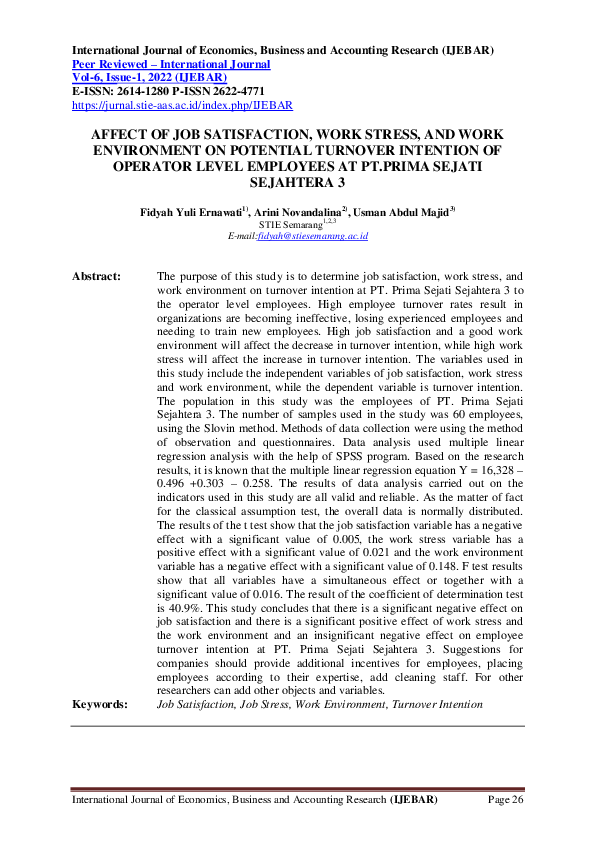 (PDF) Affect of Job Satisfaction, Work Stress, and Work Environment on ...