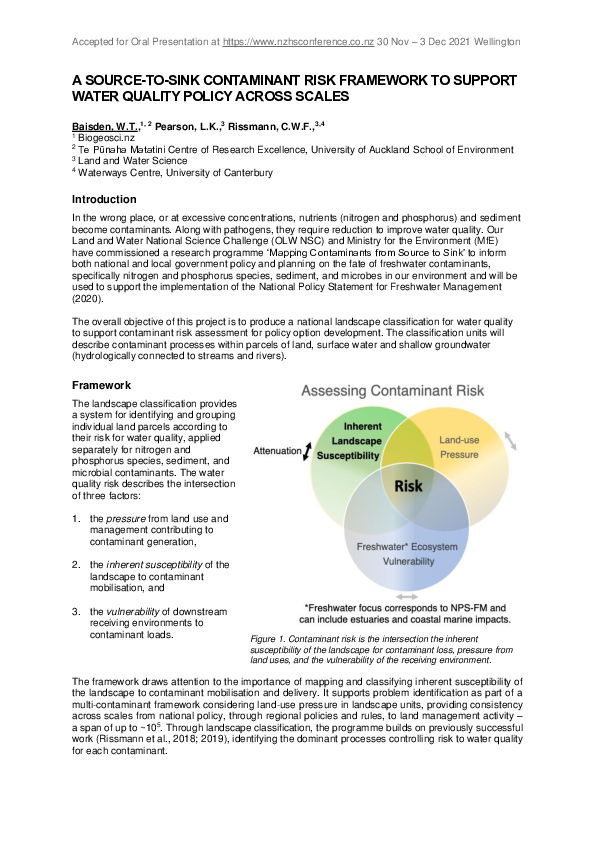 (PDF) A Source-To-Sink Contaminant Risk Framework To Support Water ...