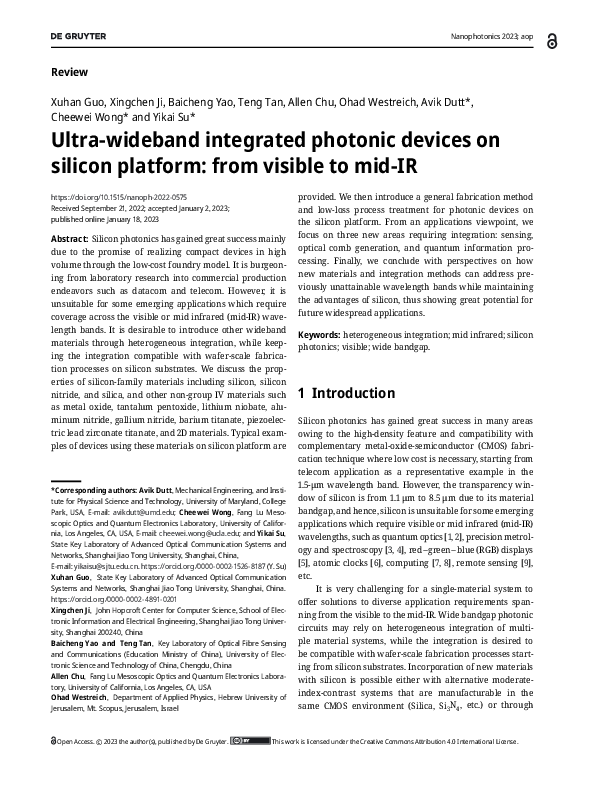 (PDF) Ultra-wideband integrated photonic devices on silicon platform: from visible to mid-IR