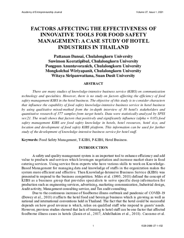 (PDF) Factors Affecting the Effectiveness of Innovative Tools for Food ...