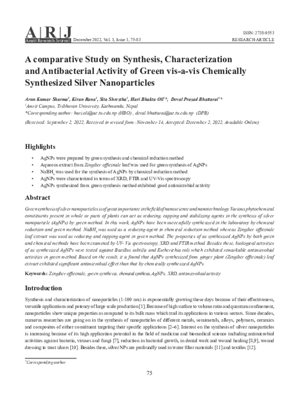 (PDF) A comparative Study on Synthesis, Characterization and Antibacterial Activity of Green vis ...