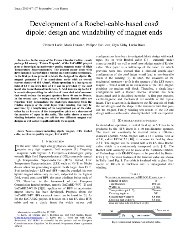 (PDF) Development of a Roebel-cable-based cos-theta dipole: design and ...