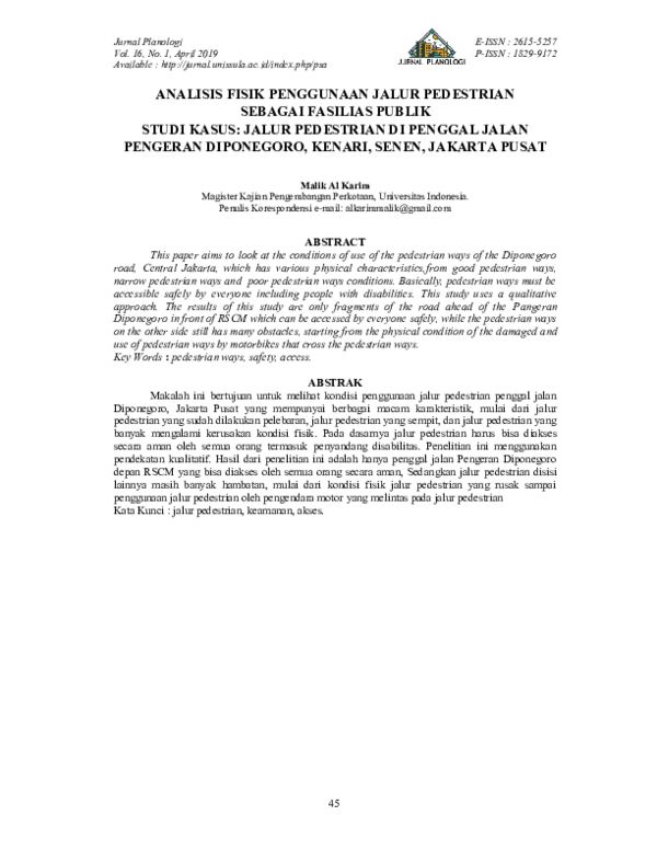 Analisis Fisik Penggunaan Jalur Pedestrian Sebagai Fasilias Publik ...