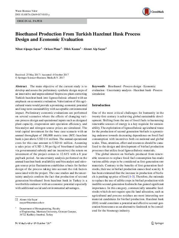 (PDF) Bioethanol Production From Turkish Hazelnut Husk Process Design ...