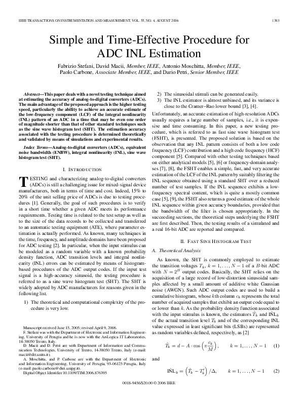 (PDF) Simple and Time-Effective Procedure for ADC INL Estimation