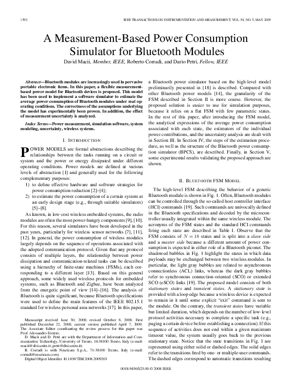 (PDF) A Measurement-Based Power Consumption Simulator for Bluetooth Modules
