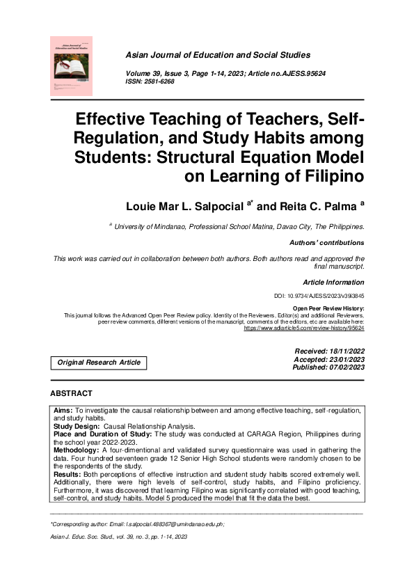 (PDF) Effective Teaching of Teachers, Self-Regulation, and Study Habits among Students ...