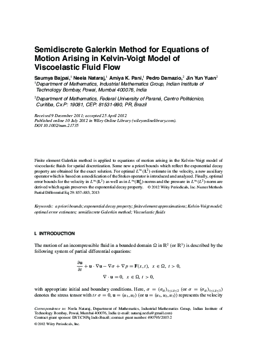 (PDF) Semidiscrete Galerkin method for equations of motion arising in Kelvin-Voigt model of ...