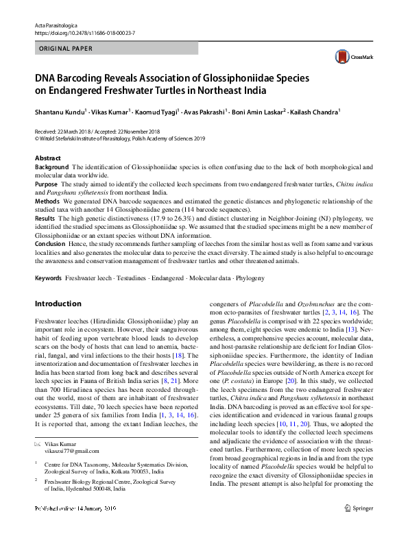 (PDF) DNA Barcoding Reveals Association of Glossiphoniidae Species on ...