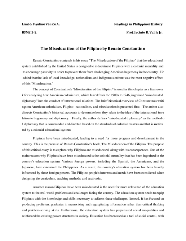 (PDF) The Miseducation of the Filipino by Renato Constantino
