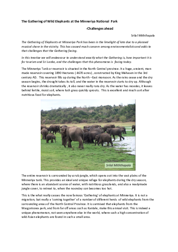(PDF) The Gathering of Wild Elephants at the Minneriya National Park ...